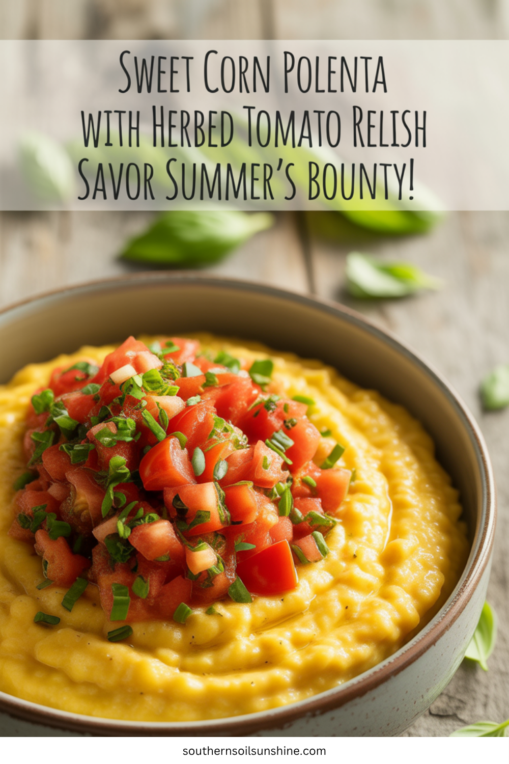 Sweet Corn Polenta with Herbed Tomato Relish - Southern Soil Sunshine