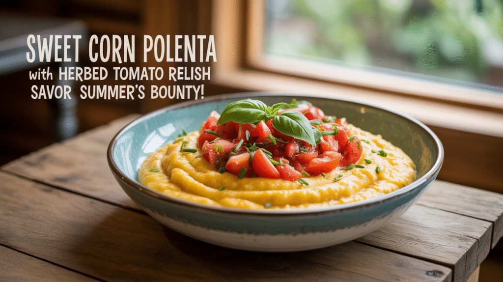Sweet Corn Polenta with Herbed Tomato Relish - Southern Soil Sunshine