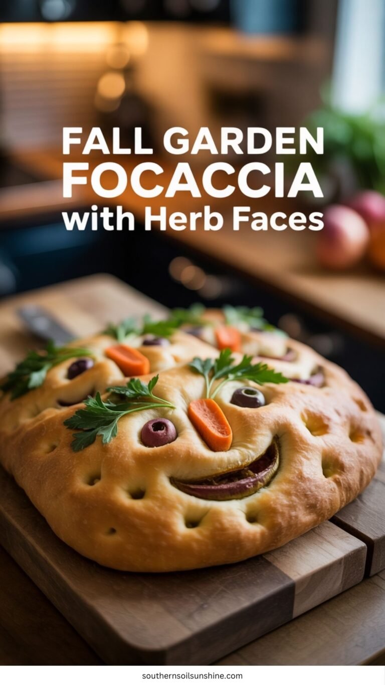 Fall Garden Focaccia with Herb Faces - Southern Soil Sunshine