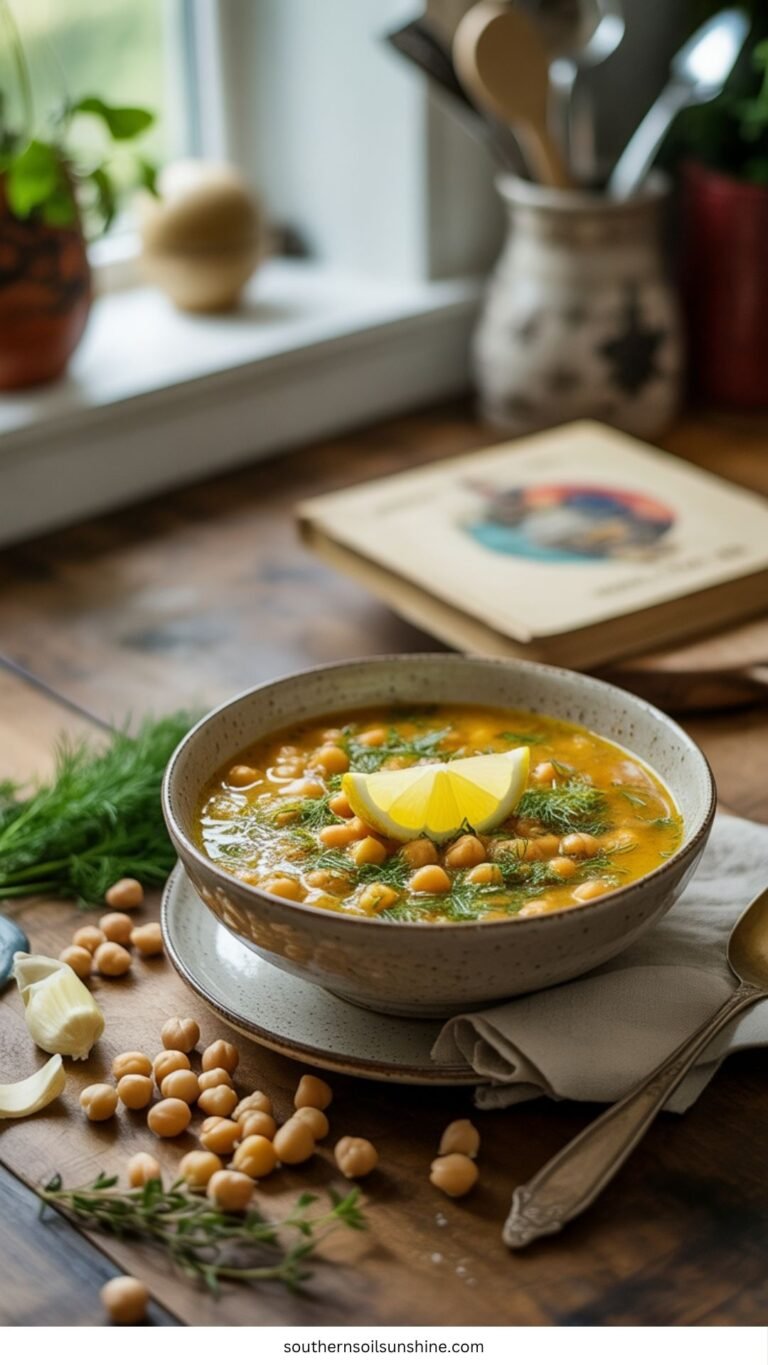 Velvety Greek Lemon Chickpea Soup with Dill - Southern Soil Sunshine
